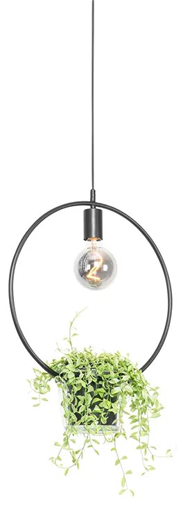 Moderní závěsná lampa černá se skleněným kulatým - Roslini