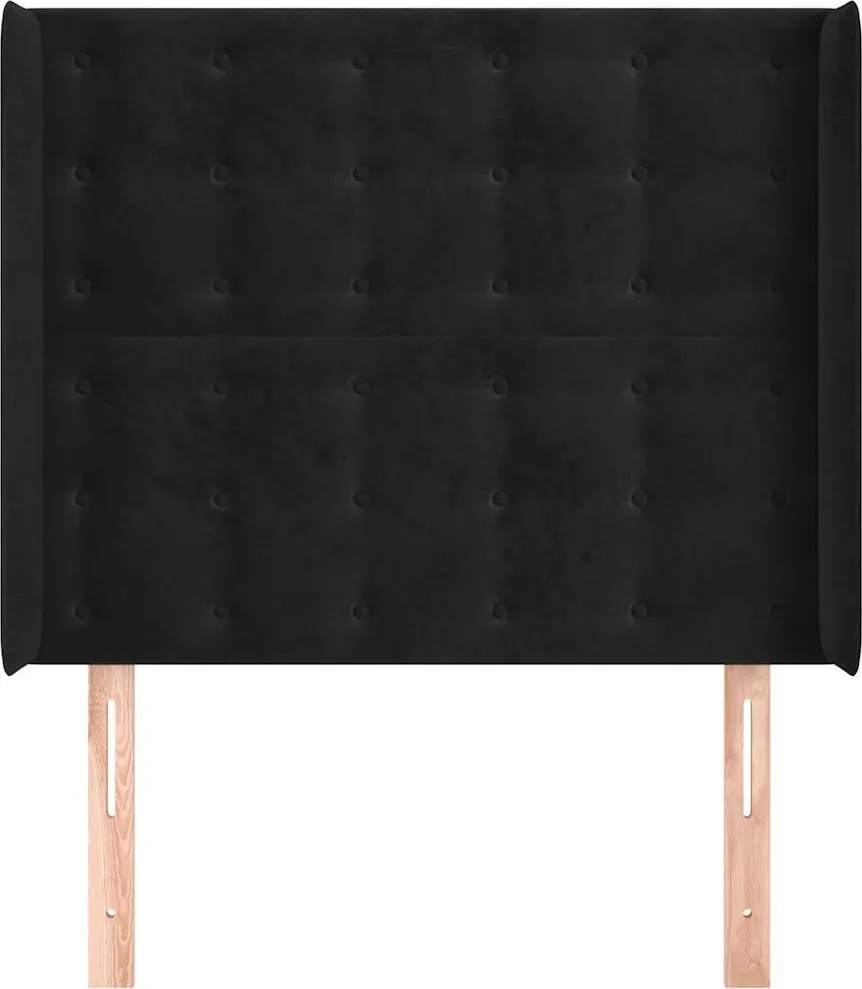 Čelo postele typu ušák černé 83x16x118/128 cm samet 3120046