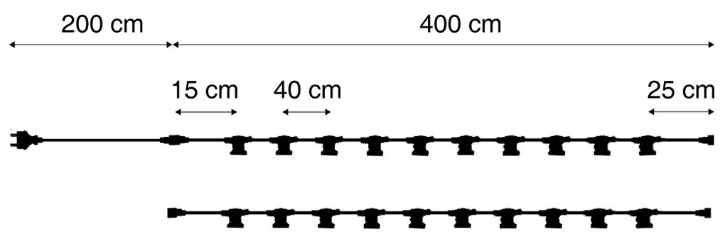 Propojitelné černé světelné řetězy se zástrčkou 10m 20 světel IP44 - Lubber