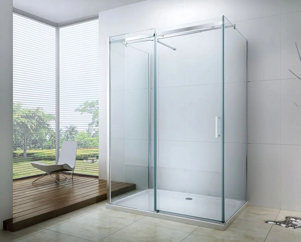Mexen Omega 3-stěnný sprchový kout 140x80cm, 8mm sklo, chromový profil-čiré sklo, 825-140-080-03-00
