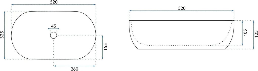 Rea Amelia, umyvadlo na desku 520x325x125 mm, bílá lesklá, REA-U4331