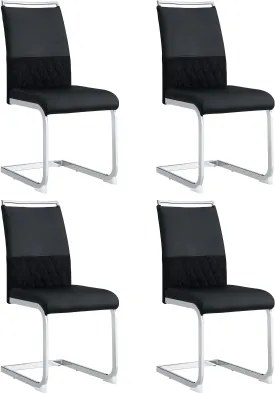 Aosom Sada 4 moderních a ergonomických jídelních židlí s vysokým opěradlem z umělé kůže a látky s efektem lnu, černá