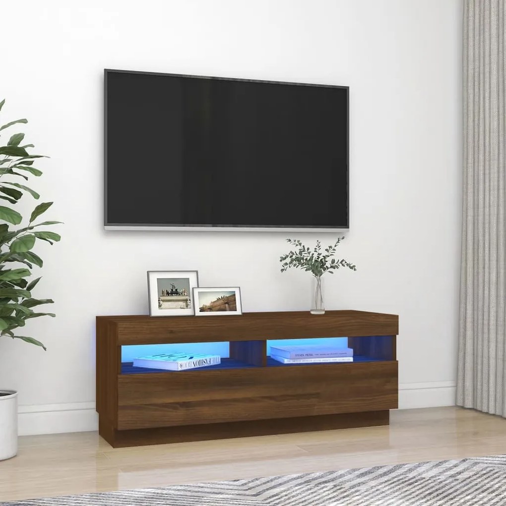 TV skříňka s LED osvětlením hnědý dub 100 x 35 x 40 cm