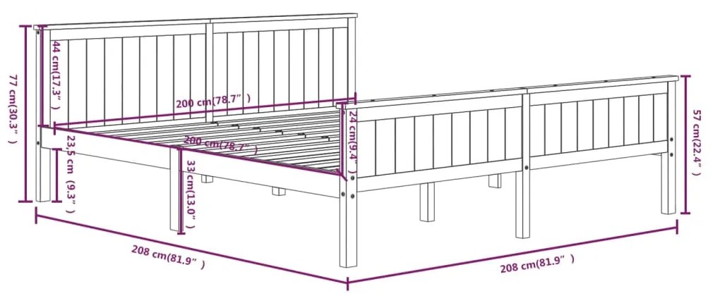 Rám postele bílý masivní dřevo borovice 200 x 200 cm,  322187