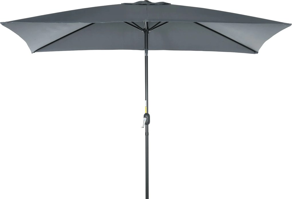 Outsunny Hliníkový Slunečník 200x300x253 cm Obdélníkový Zahradní Parasol s Kličkou a Odnímatelným UV Ochranným Sloupem pro Terasu u Bazénu a Venku, Še