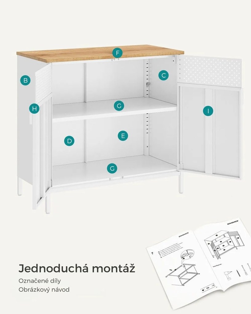 Kovová úložná skříňka BRIX, 76x80x40cm, bílá/hnědá SongmicsHome
