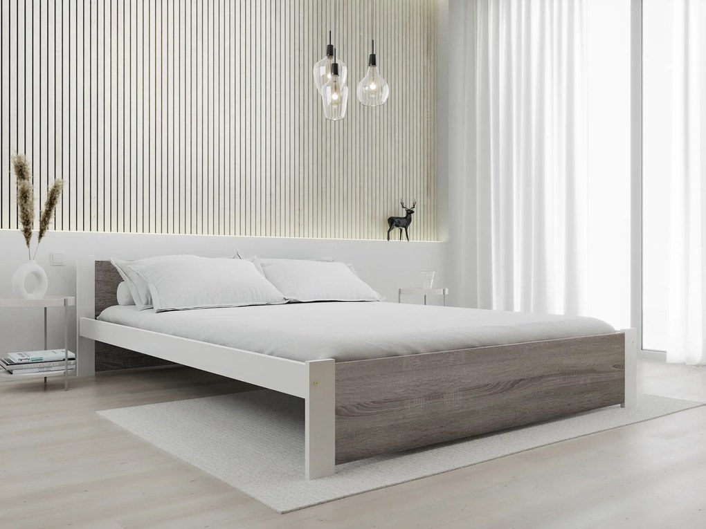 Postel IKAROS 160 x 200 cm, bílá/dub lanýž Matrace: Matrace Sommera 18 cm, Rošt: S lamelovým roštem