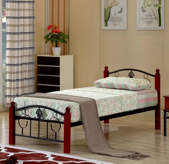 postel, jednolůžko Tempo Kondela Magenta, 90x200 cm, s lamelovým roštem, tmavý dub / kov černý