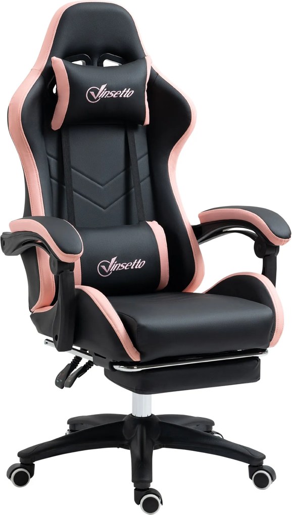 Vinsetto Herní Křeslo Racing Gamer Křeslo PU Kůže s Nastavitelnou Výškou, Polohováním 135°, Opěrkou Hlava, Bederní Oporou a Sklopným Podnožím pro Kanc