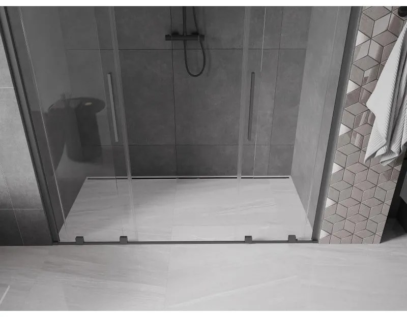 Mexen Velar Duo, posuvné sprchové dveře do otvoru 170 cm, 8mm čiré sklo, broušený grafit, 871-170-000-02-95