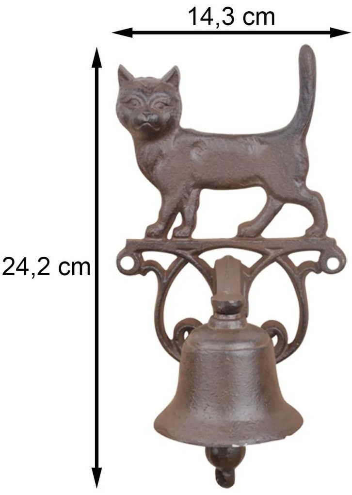 Zahradní zvonek Cat, 24x14 cm, litina, hnědá