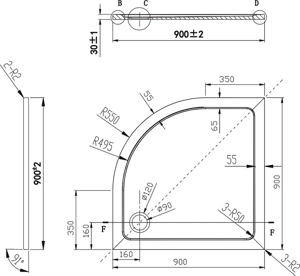 Olsen Spa Venets 90 x 90 x 3 cm VANKCTVRT90 sprchová vanička