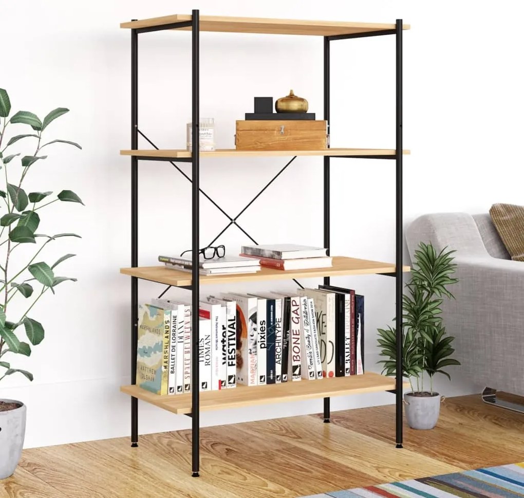 Policový regál se 4 policemi černý a dub 80 x 40 x 130 cm 336344
