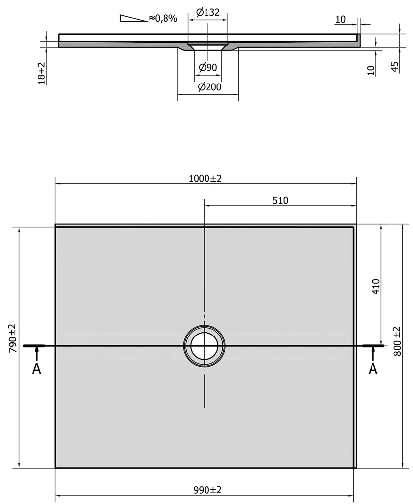 Polysan MIRAI sprchová vanička z litého mramoru, obdélník 100x80x1,8 cm, pravá, bílá, 73170