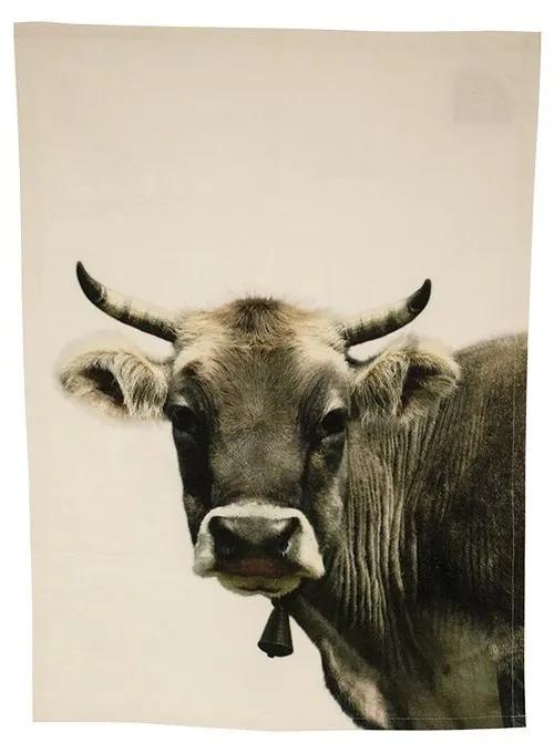 Béžová bavlněná utěrka s motivem švýcarské krávy - 70*50cm