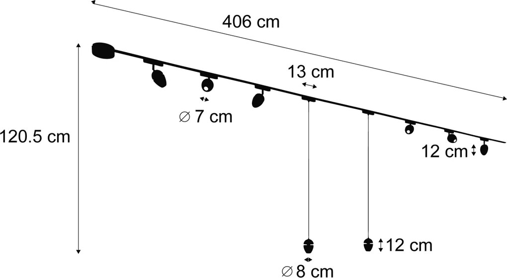 Kolejnicový systém s 6 bodovými světly a 2 závěsnými světly černý 1-fázový - Magnetic Eggy