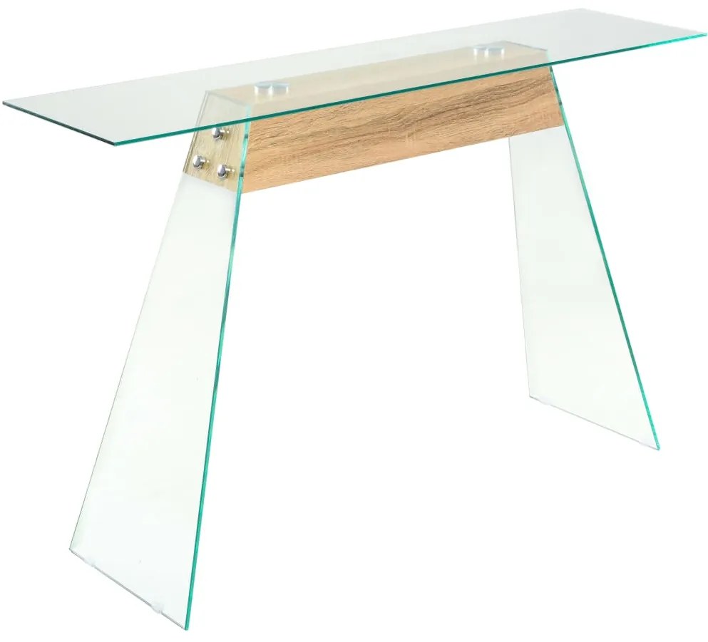 245638 vidaXL Konzolový stolek z MDF a skla 120 x 30 x 76 cm dubový odstín