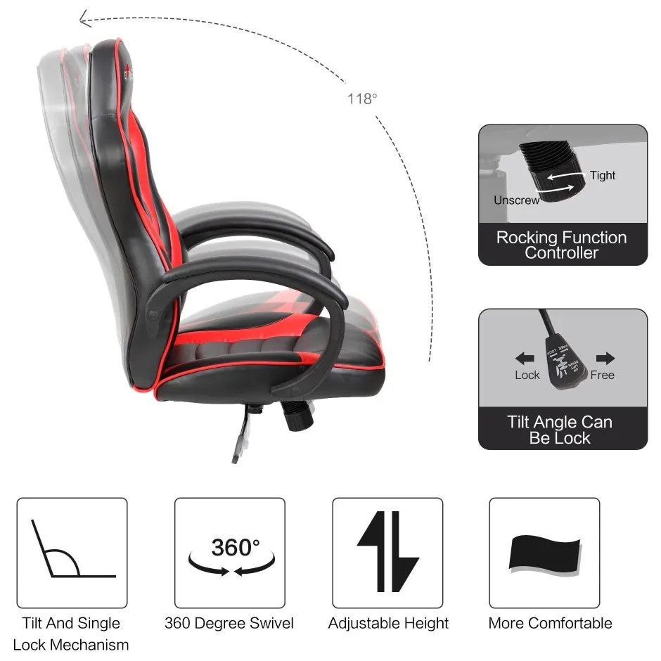 Lama Plus Dětská herní židle Red Fighter C6 — černá/červená