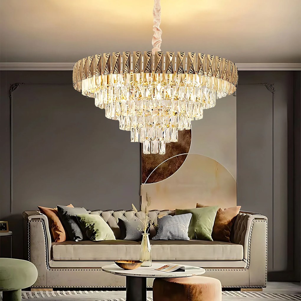 Toolight Toolight, závěsné křišťálové svítidlo 80cm, 12xE14, G061-CP, zlatá, OSW-08995