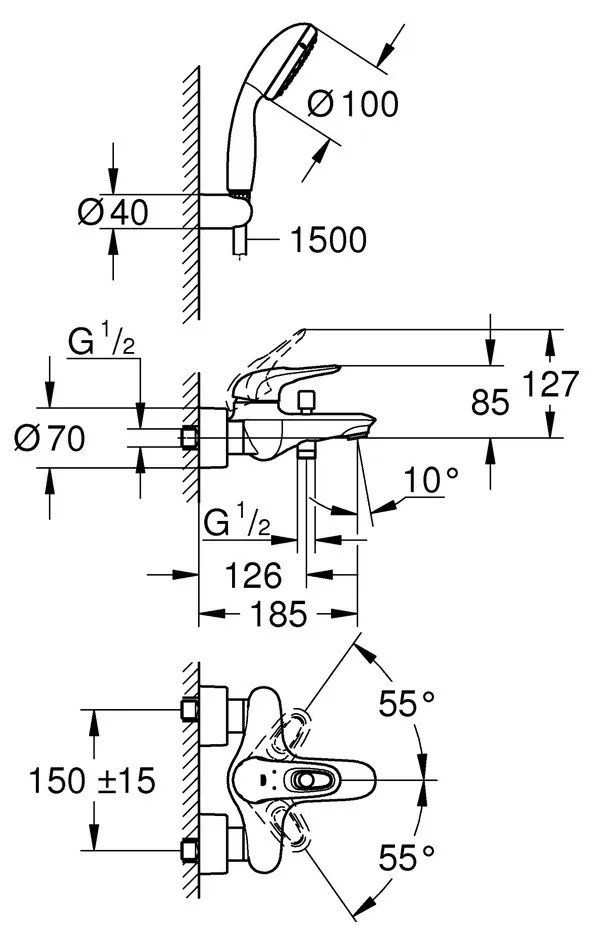 Grohe Eurostyle - Páková vanová baterie, chrom 3359230A