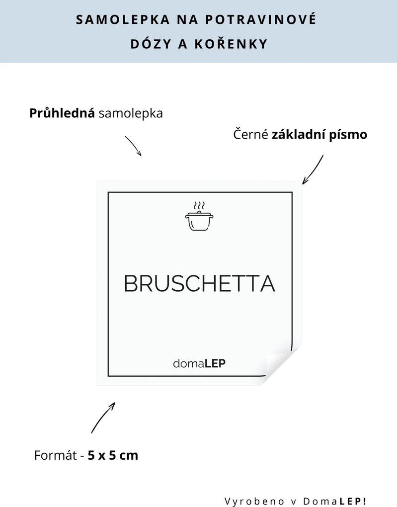 Samolepka na kořenky BRUSCHETTA průhledná 5 × 5 cm základní písmo