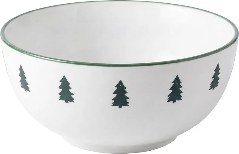 Bílá keramická miska s motivem stromků - Ø 16*7 cm / 500 ml
