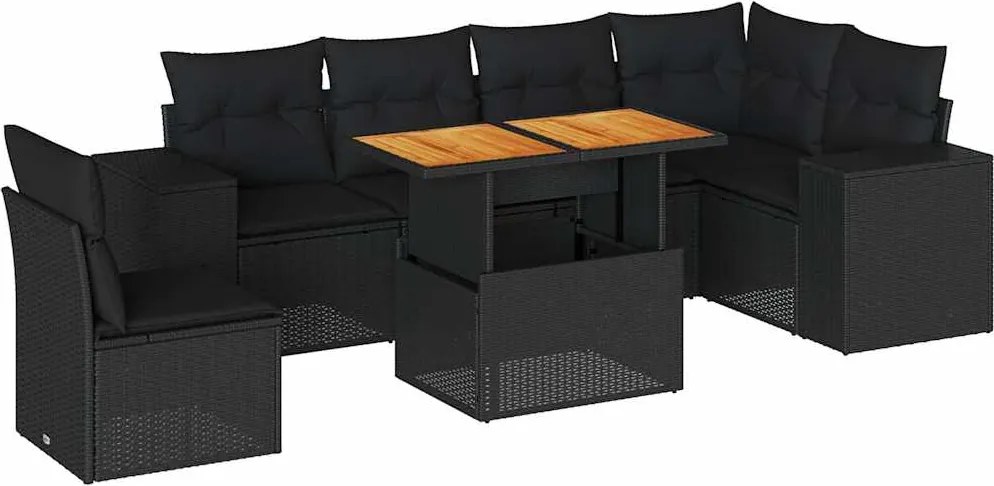 7dílná zahradní sedací souprava s poduškami černá polyratan 3327380