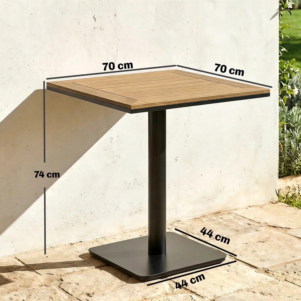 Odkládací stolek 70 x 70 cm odolný proti povětrnostním vlivům Zahradní stolek se vzhledem dřeva Široká podnož, čtvercová Přírodní dřevo