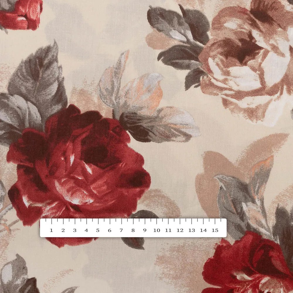 Biante Bavlněný běhoun na stůl Sandra SA-399 Červené pivoňky na pískovém 20x120 cm