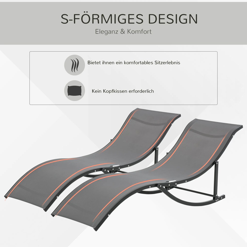 Outsunny sada 2 lehátek zahradní lehátka látková relaxační lehátka ergonomická hliníková Texteline tmavě šedá 165 x 61 x 63 cm