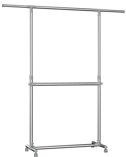Dvojitý šatní stojan na kolečkách, výška 113–198 cm