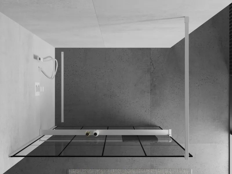 Mexen Kioto+, sprchová zástěna Walk-In s poličkou a věšákem 140 x 200 cm, 8mm čiré sklo černý vzor, bílý profil, 800-140-121-20-77