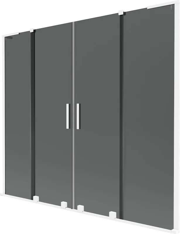 Mexen Velar L Duo, 2-křídlová posuvná vanová zástěna 200 x 150 cm, 8mm šedé sklo, bílá matná, 896-200-003-42-20