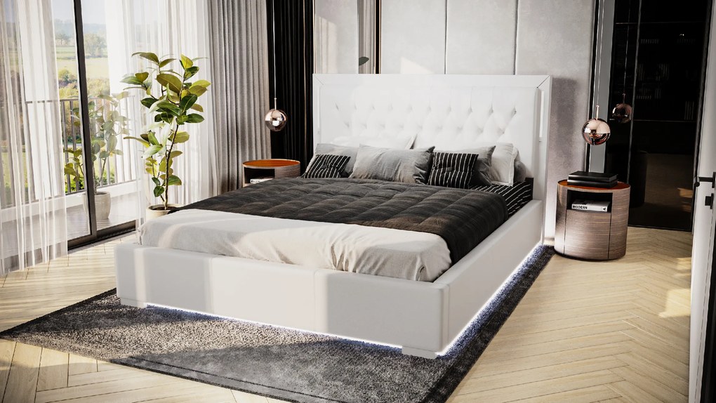 K&M postele Boxspring postel RELINA s úložným prostorem a LED a USB Velikost postele: 120 × 200 cm, Výběr matrace: Taštičková zónová matrace - měkká …