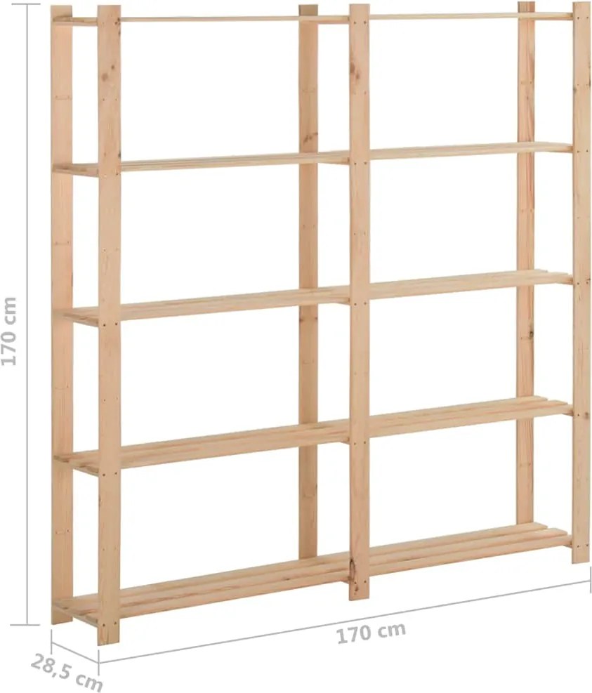 Úložný regál s 5 policemi 170 x 28,5 x 170 cm masivní borovice 327319