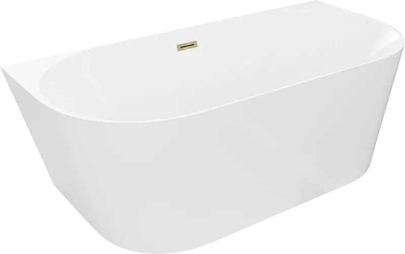 Mexen Oval Slim, volně stojící vana ke stěně 170 x 80 cm, bílá lesklá, zlatý lesklý přepad, 52661708000-50