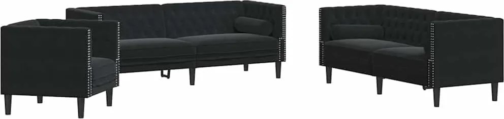 3dílná sedací souprava Chesterfield s podhlavníky černá samet 3209286