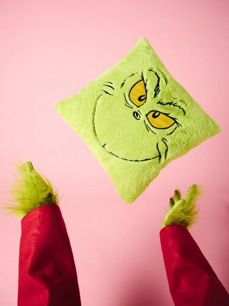 Sinsay - Kožešinový dekorační polštář s vánočním motivem Grinch - neonová