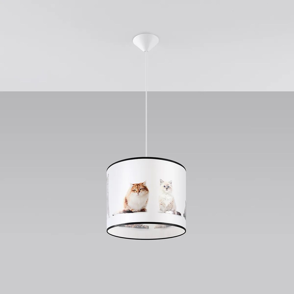 Dětské závěsné svítidlo Kitty, 1x plastové stínítko se vzorem, (fi 30 cm)