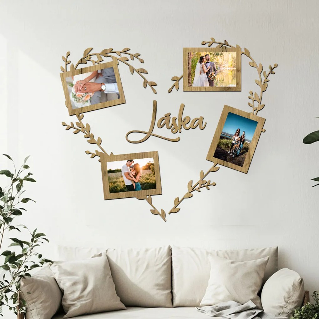 dřevo života Dřevěný fotorámeček na více fotografií Srdce lásky Zvolte barvu dekoru: Javor, Zvolte velikost fotografie (cm): 10x15