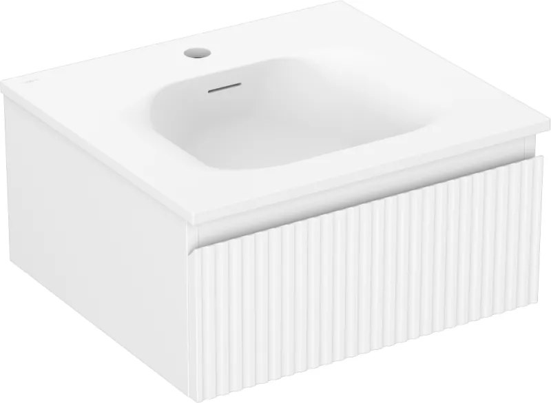 Mexen Rivel, koupelnová skříňka 50 cm s umyvadlem Vela, 1 zásuvka, drážkovaná, bílá matná, 91A20-05023-1-BF01-W23M01