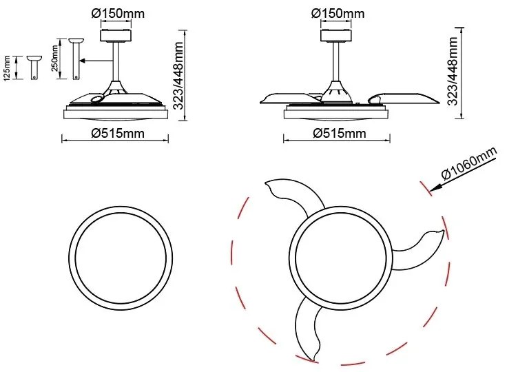 Mantra Mistral, rozvinovací ventilátor se svítidlem a dálk. ovladačem, LED 50W 3000-6500K, dřevěná, průměr 51/106cm