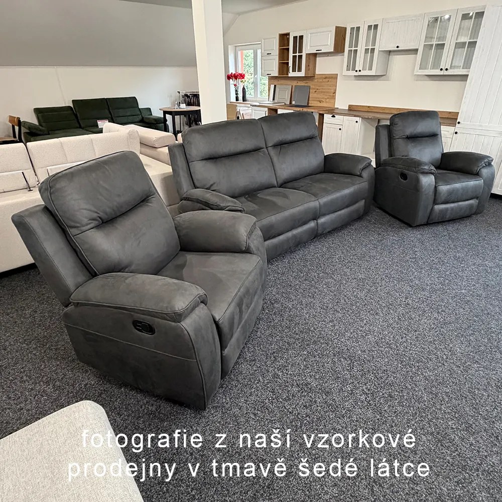 Sedací sestava MALAGA 2,5+1+1 s FUNKCÍ RELAX | tmavě šedá látka | EXTRA POHODLNÉ