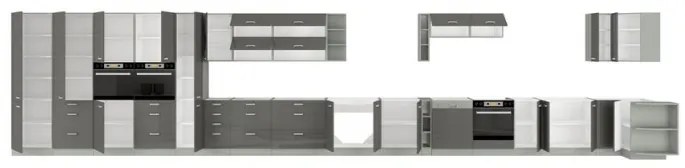 Nábytek Elegance Kuchyňská linka GRÉTA 120/180cm = Dolní skříňky: 80cm dřezová, 40cm zásuvková, Horní skříňky: 80cm plná, 40cm, 60cm digestořová.