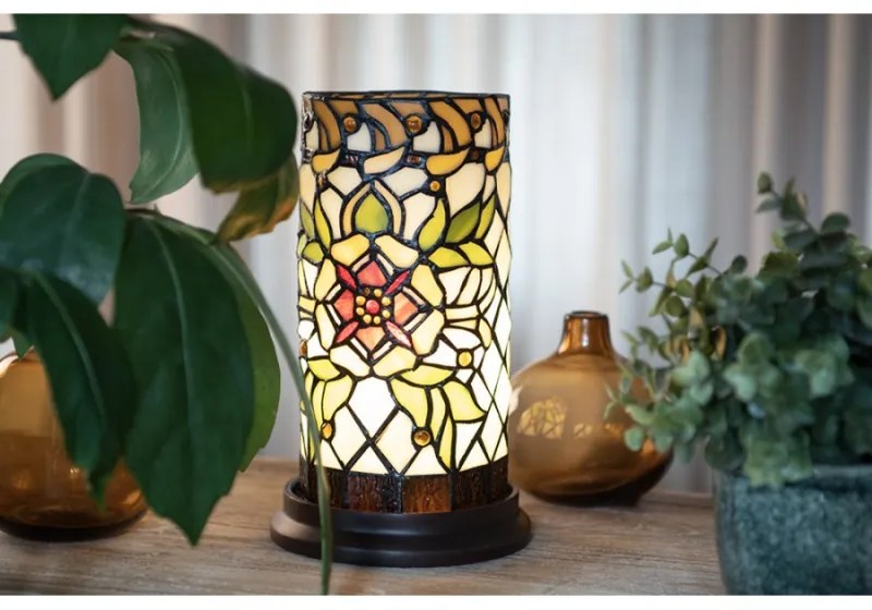 Válcovitá stolní lampa Tiffany s květinou Mailhairer – 15x26 cm