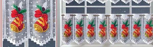 Metrážové vitrážkové záclony vánoční W-672044 Zvonky, Rozměr metráže výška  záclony 50cm, Šití metráže bez šití | BIANO