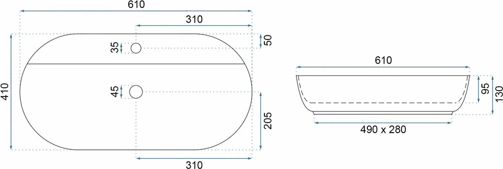 Rea Aura, umyvadlo na desku 610x410x130 mm, světle modrá, REA-U6618