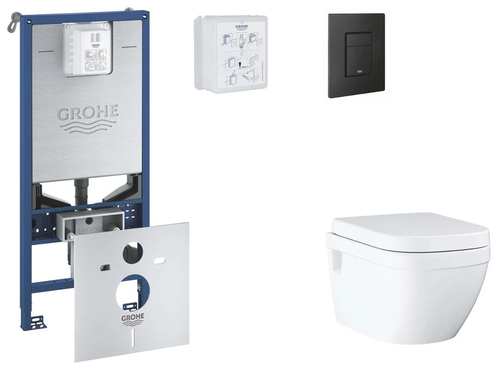 Grohe Rapid SLX - Set předstěnové instalace, klozetu, sedátka SoftClose a tlačítka Even, phantom black SANI11BB5107