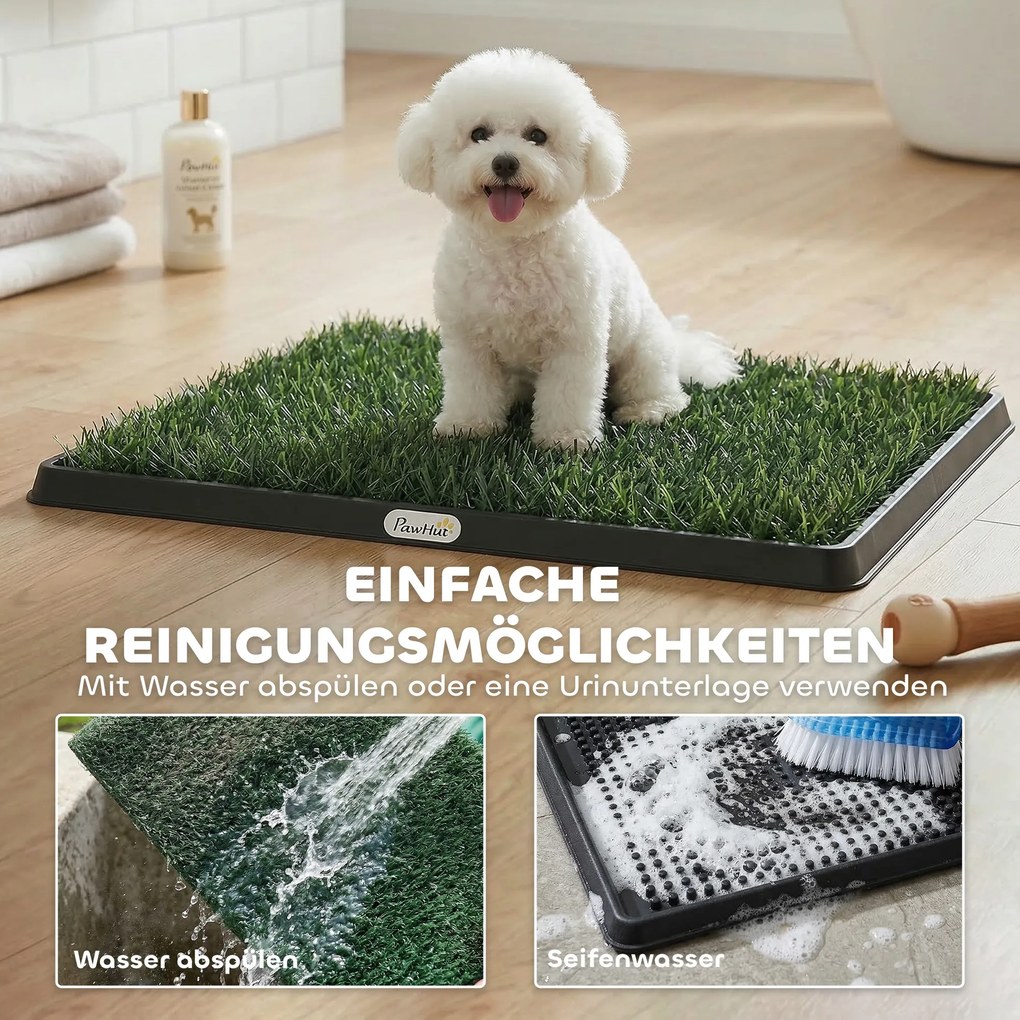 PawHut Záchod pro psy 63 x 50,5 cm Záchod pro psy se 2 umělými trávníky omyvatelný Záchod pro psy na balkon doma Černá+Zelená