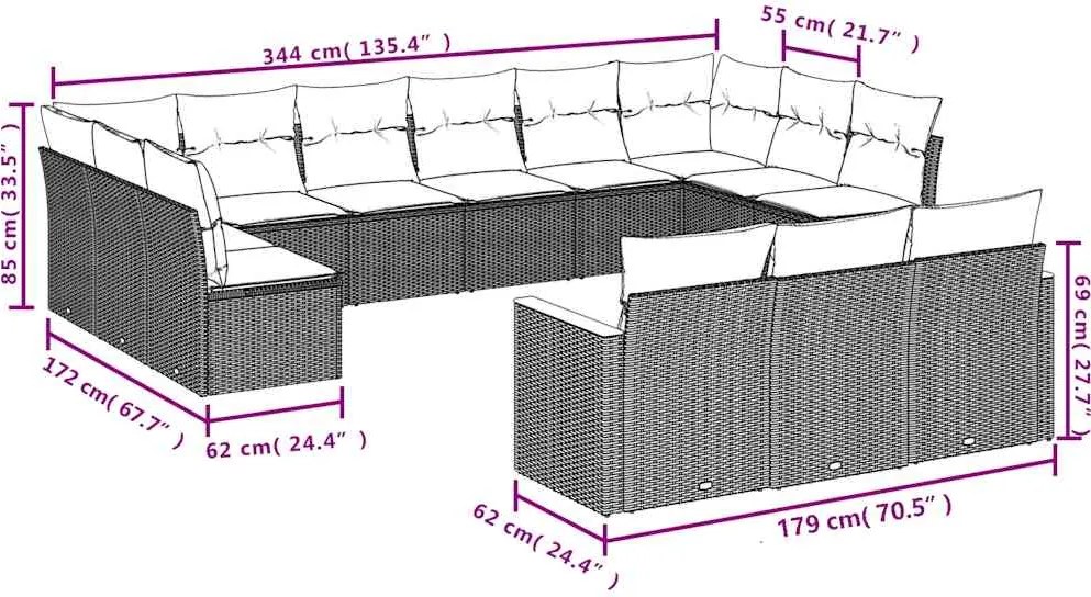 13dílný zahradní sedací souprava s poduškami černý polyratan 3258856